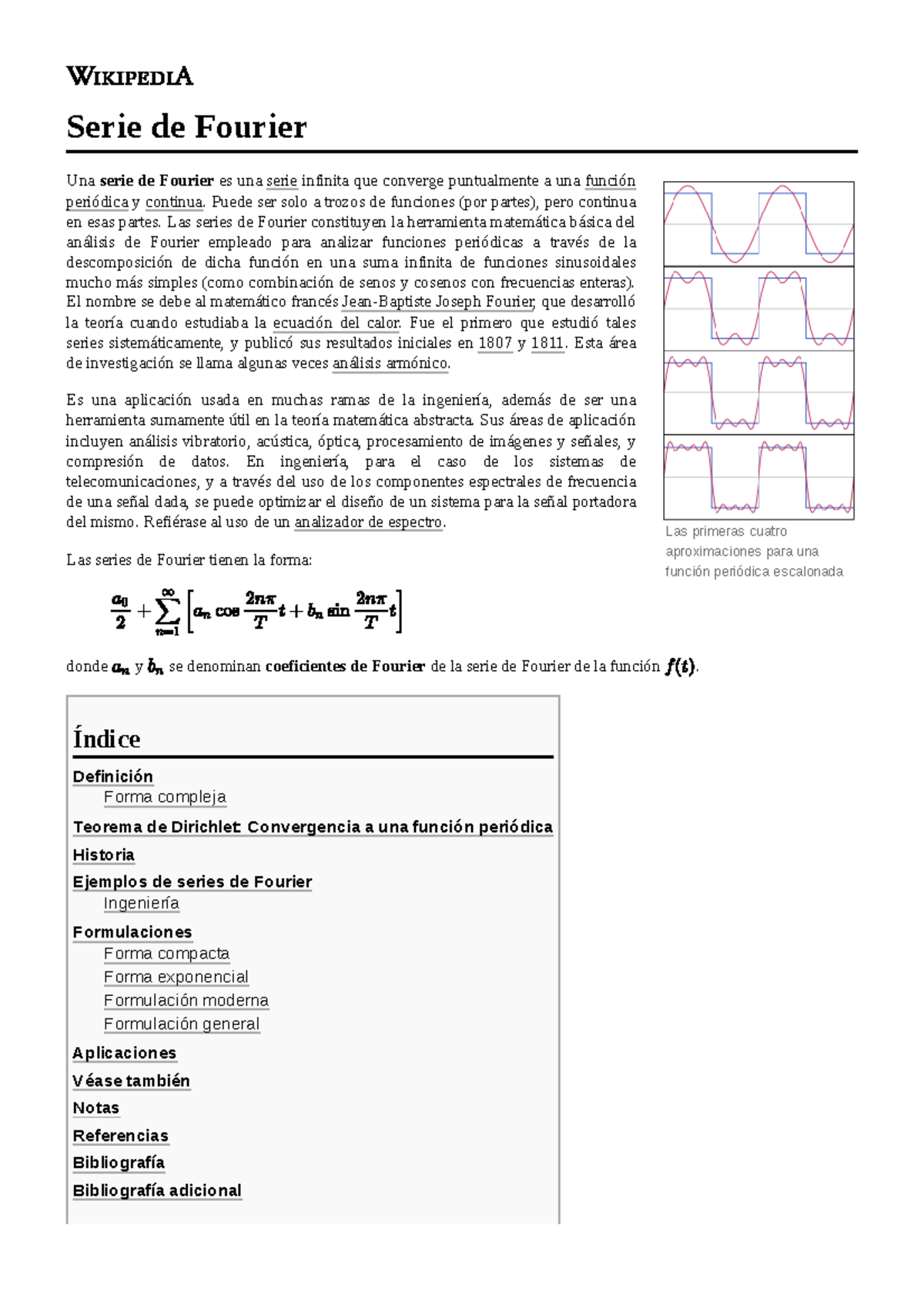 Serie de Fourier - Analisis numerico - Las primeras cuatro ...