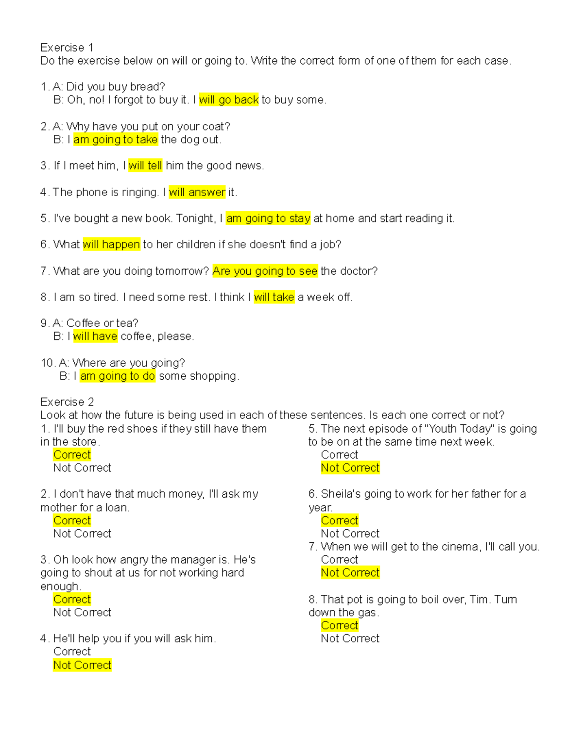 Answer key Grammar bank - 3er parcial - Do the exercise below on will ...