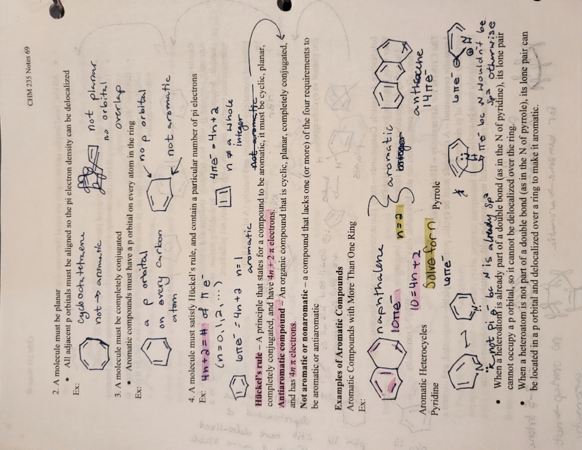 CHM 235 Chapter 7 - CHM 235 Notes 69 2. A molecule must be planar All ...