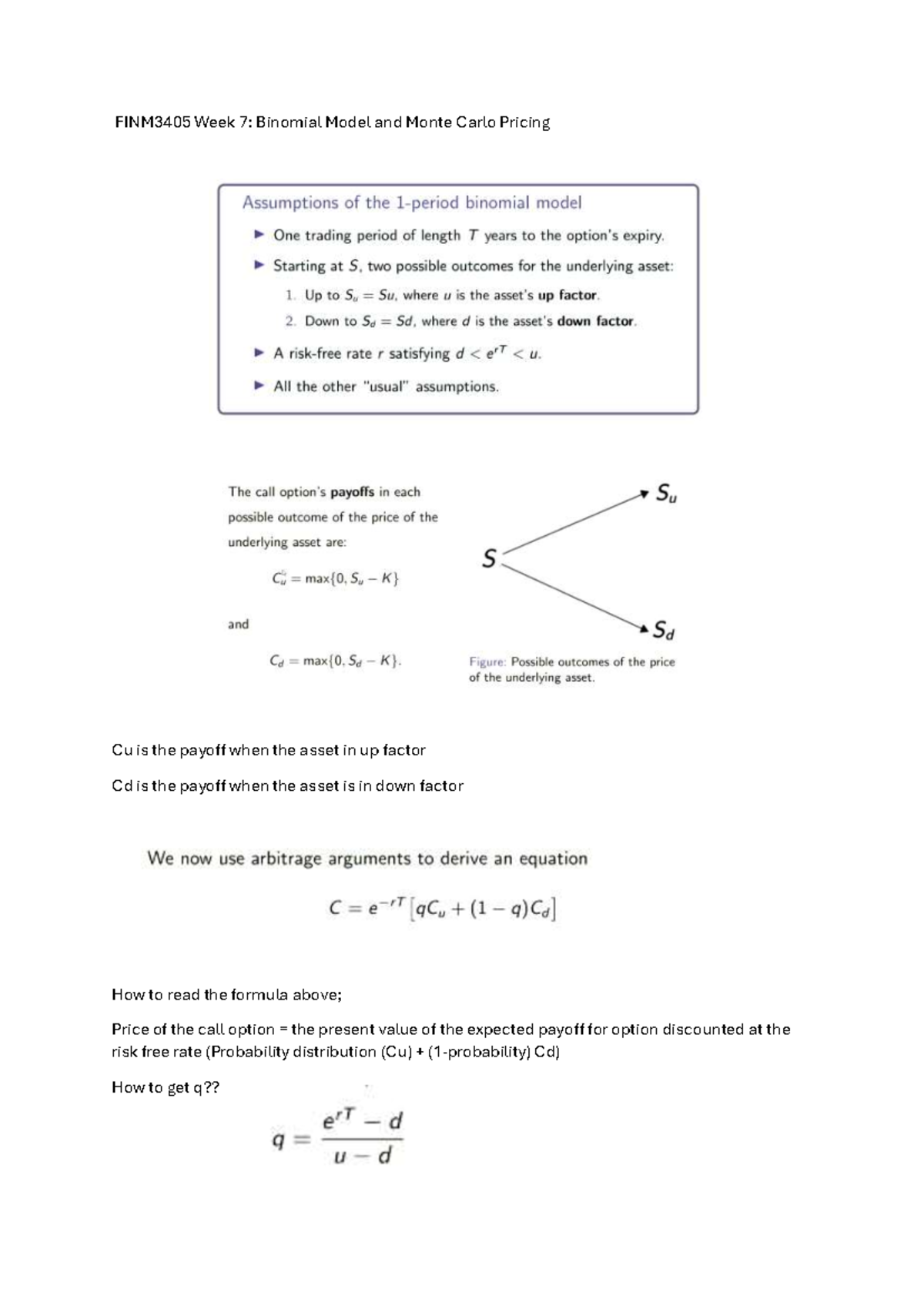FINM3405 Week 7 - Notes - FINM3405 Week 7: Binomial Model and Monte ...