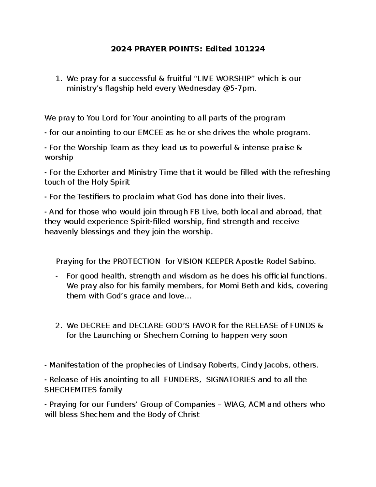 Prayer Declarations - sdfesdf - 2024 PRAYER POINTS: Edited 101224 We ...