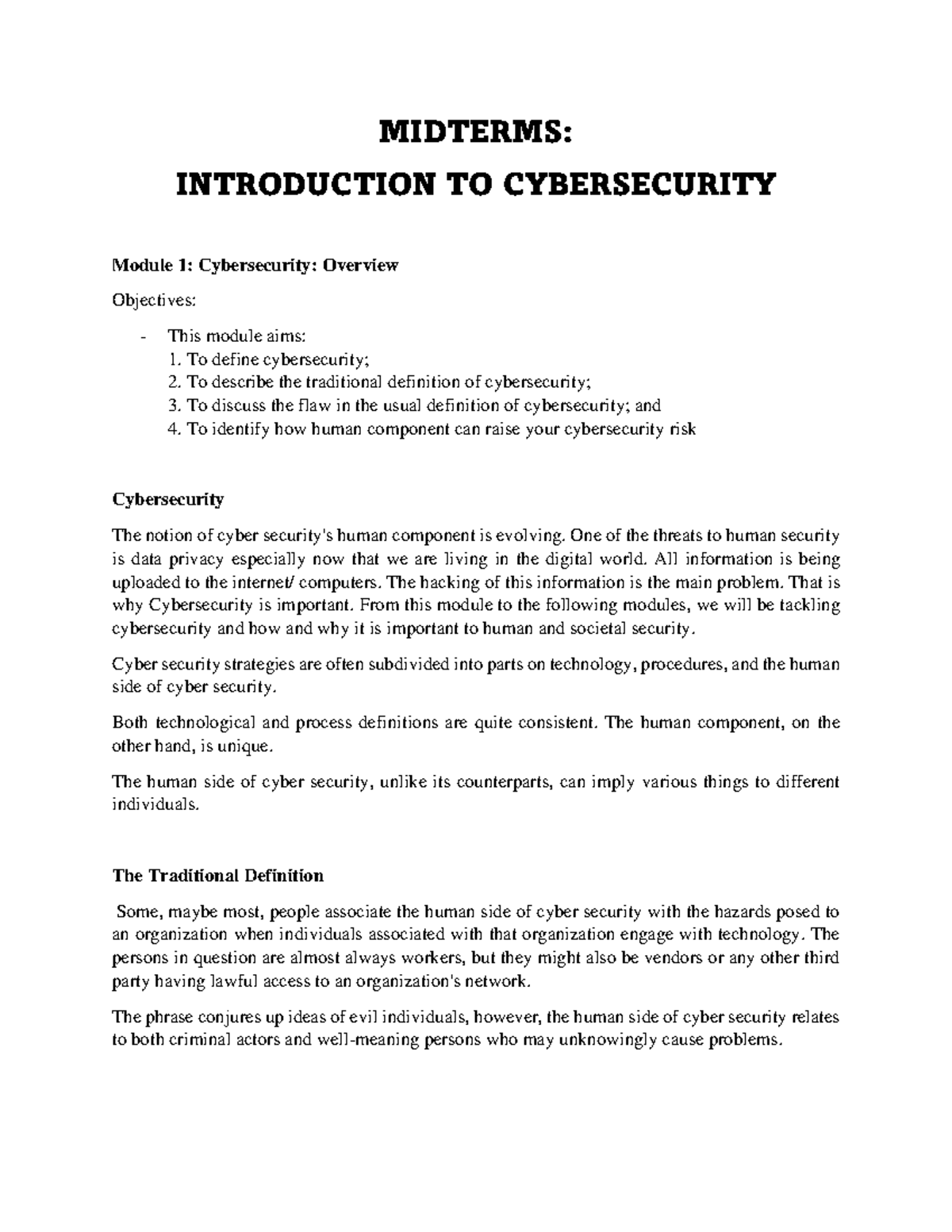 M1 - human societal andsecurity - MIDTERMS: INTRODUCTION TO ...