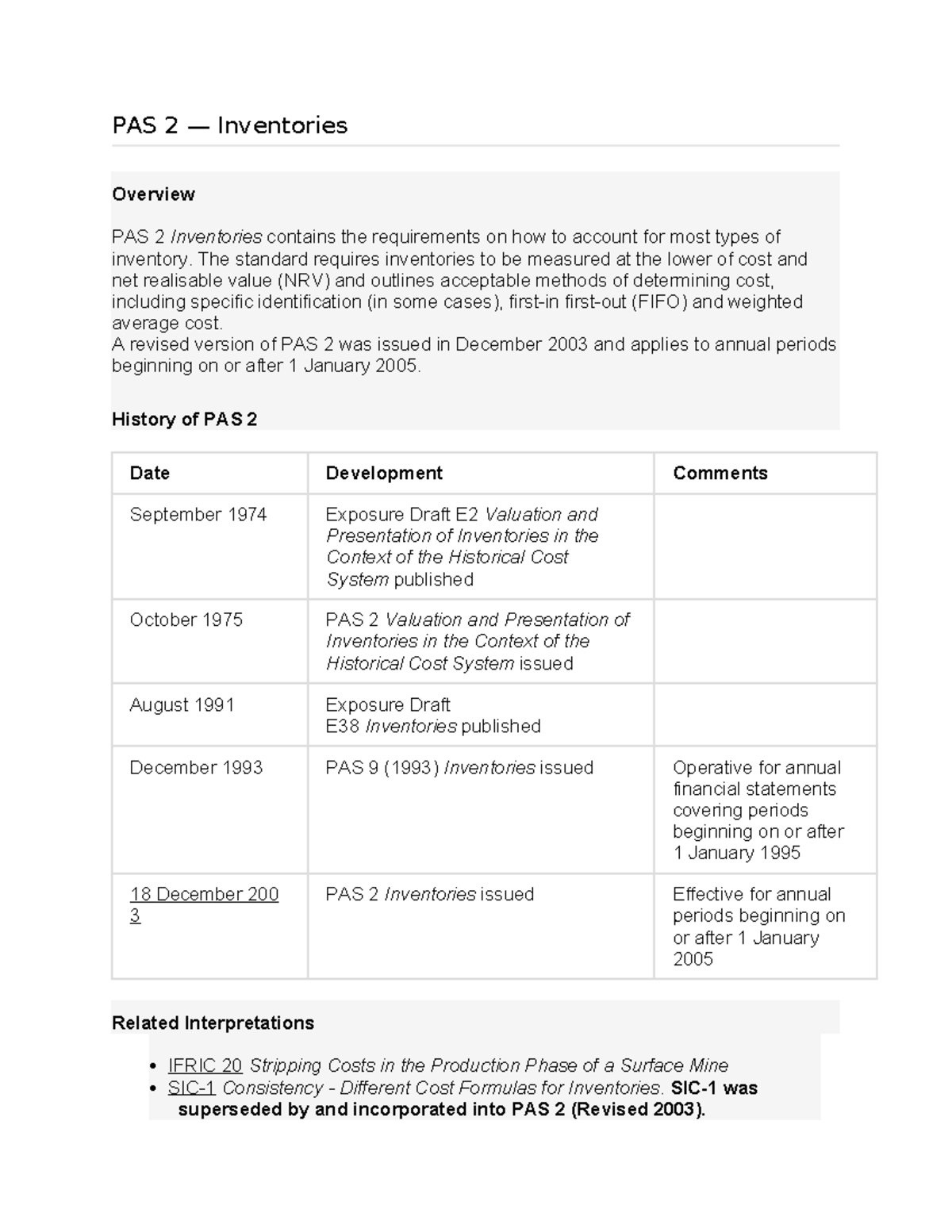 PAS 2 - Inventories - PAS 2 — Inventories Overview PAS 2 Inventories ...
