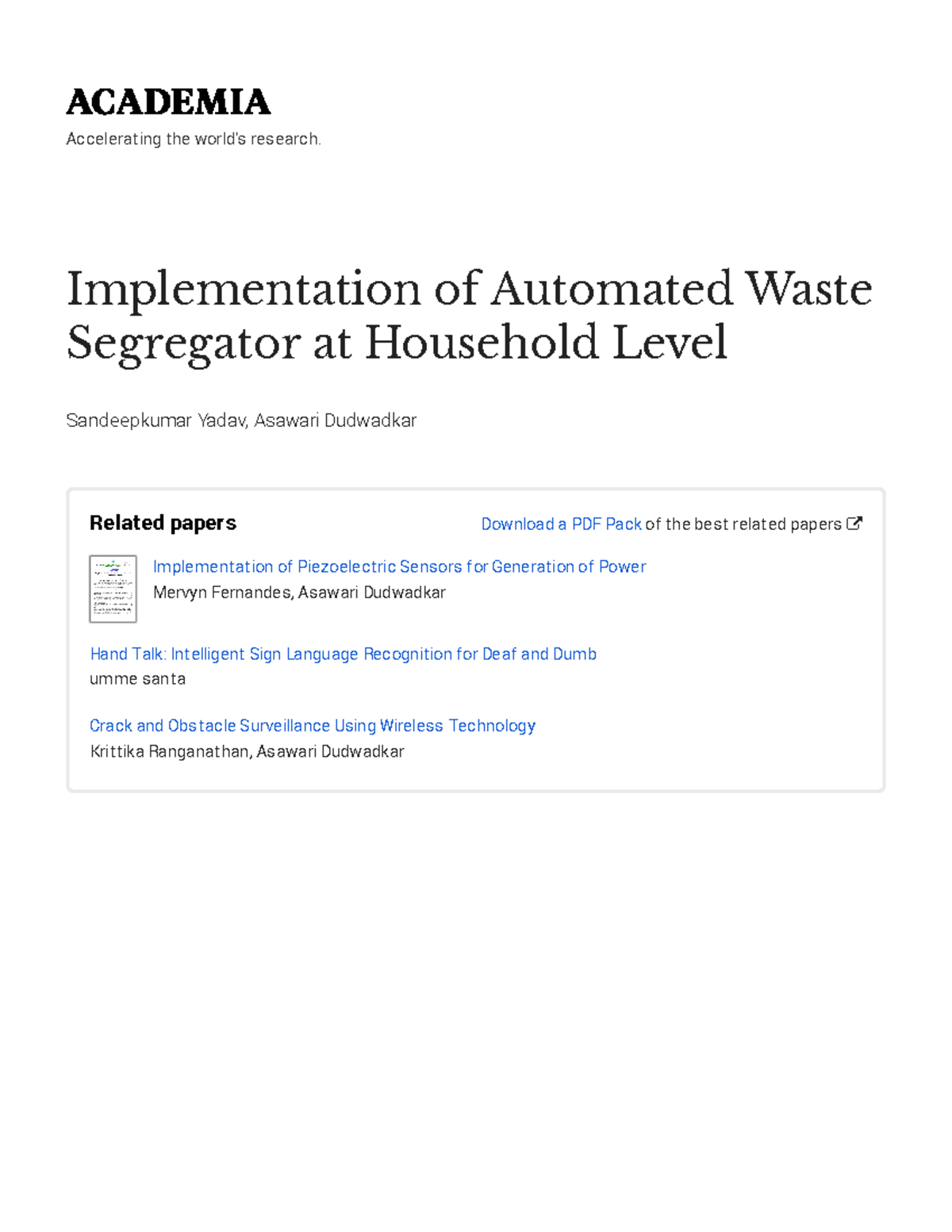 Implementation of Automated Waste - Accelerat ing t he world's research ...