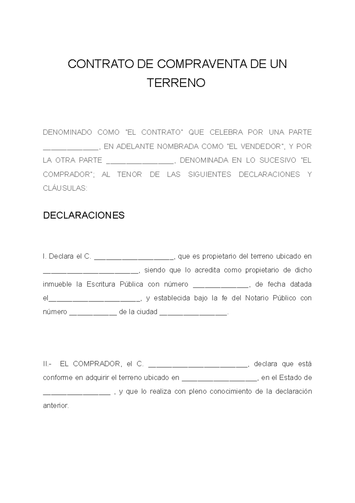 Formato de Contrato de Compraventa de Terreno - CONTRATO DE COMPRAVENTA DE UN TERRENO DENOMINADO ...