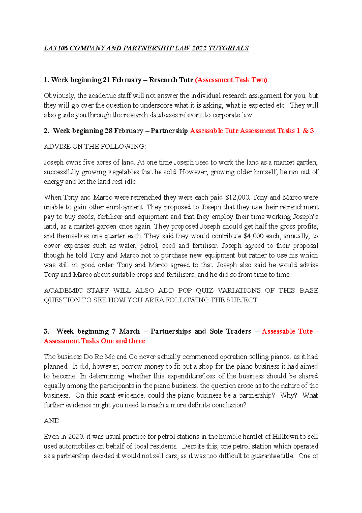 Tutorial Questions - notes - LA3106 COMPANY AND PARTNERSHIP LAW 2022 ...