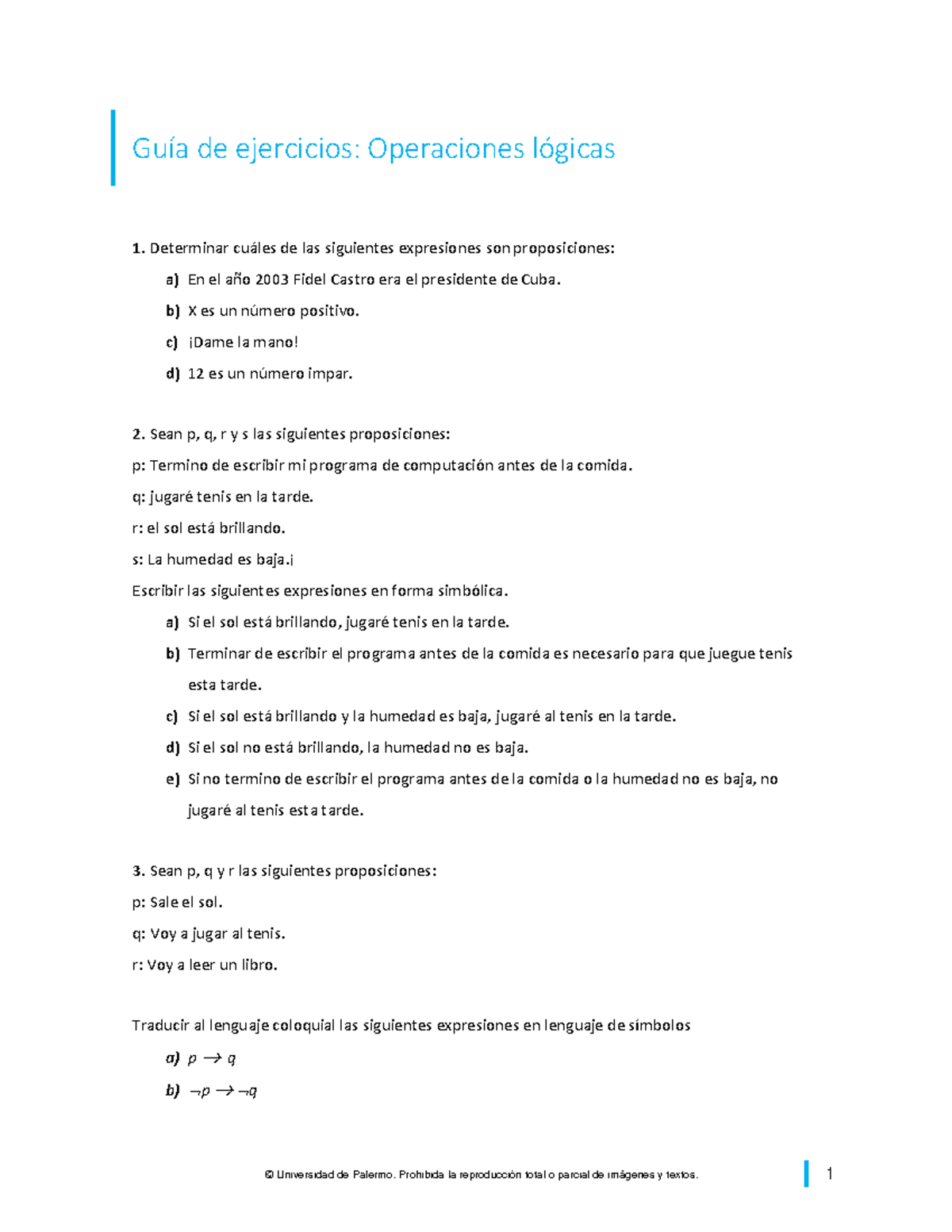 Guia de ejercicios Operaciones Lógicas online 2 - GuÌa de ejercicios ...