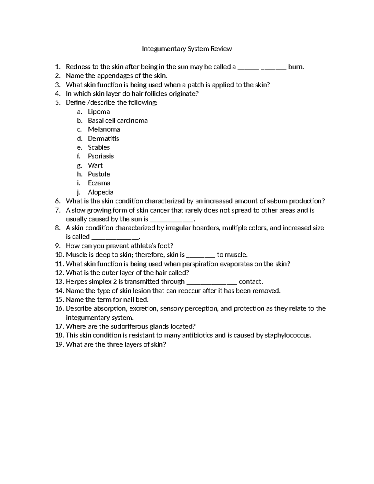 Integumentary+System+Review - Integumentary System Review Redness to ...