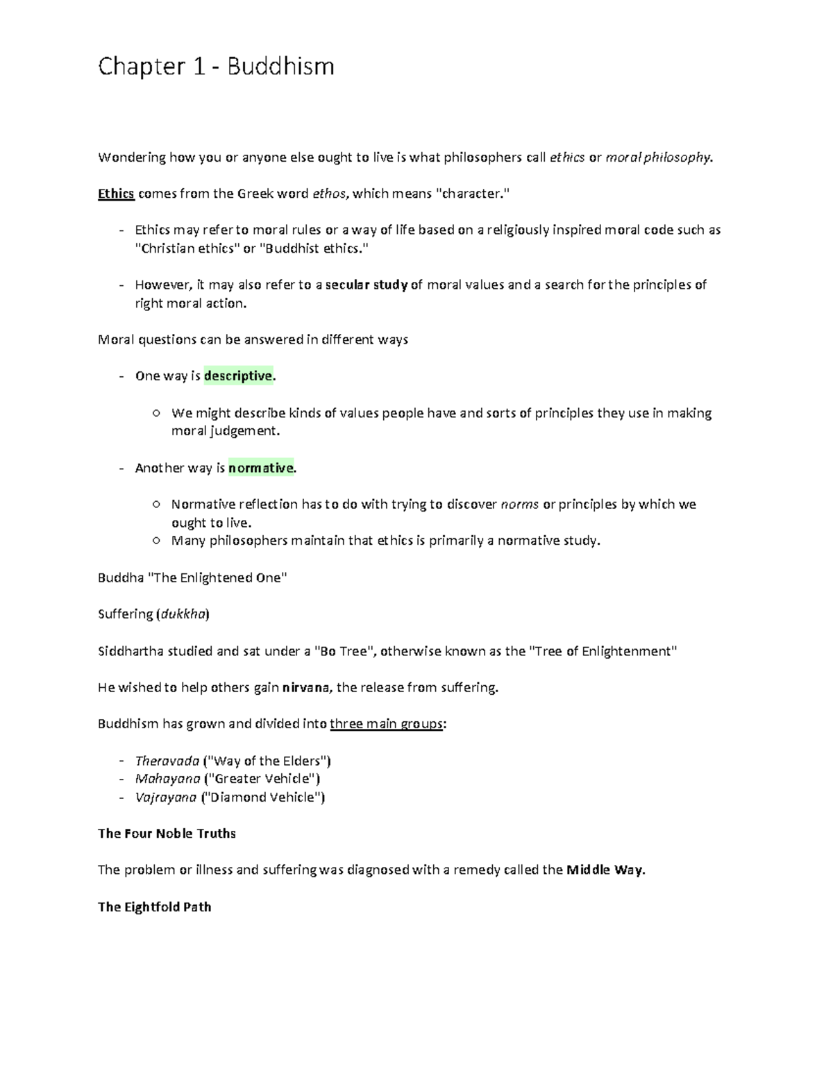 Buddhism - Lecture notes 1 - - Studocu