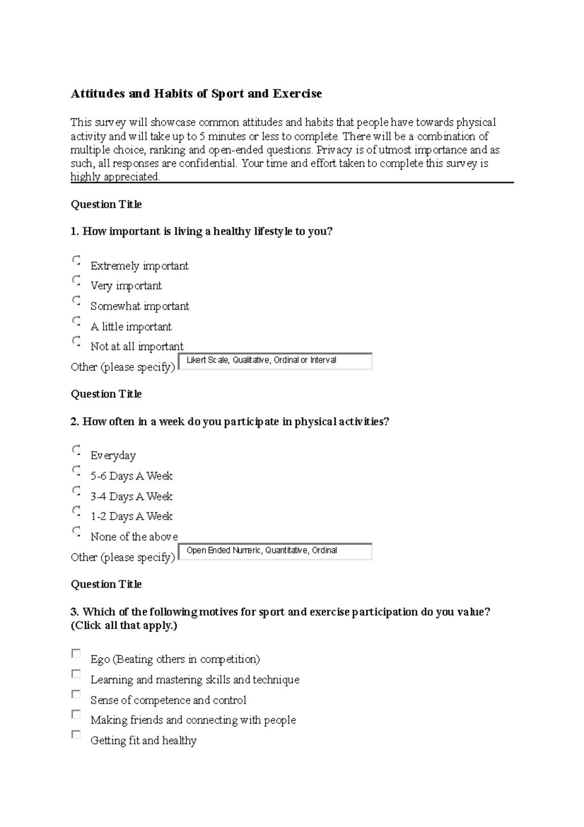 Research Methods Survey Assignment - Attitudes and Habits of Sport and ...