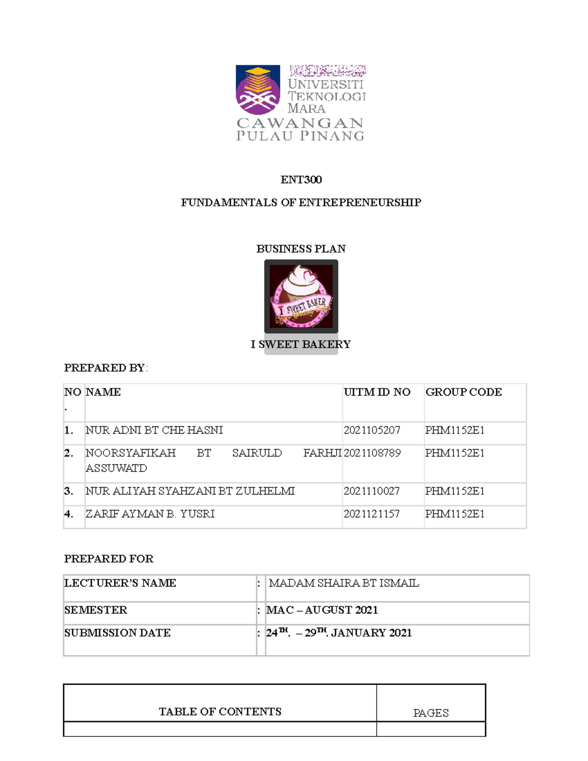 BUSINESS PLAN ENTREPRENEUR GROUP 3 - ENT FUNDAMENTALS OF ...