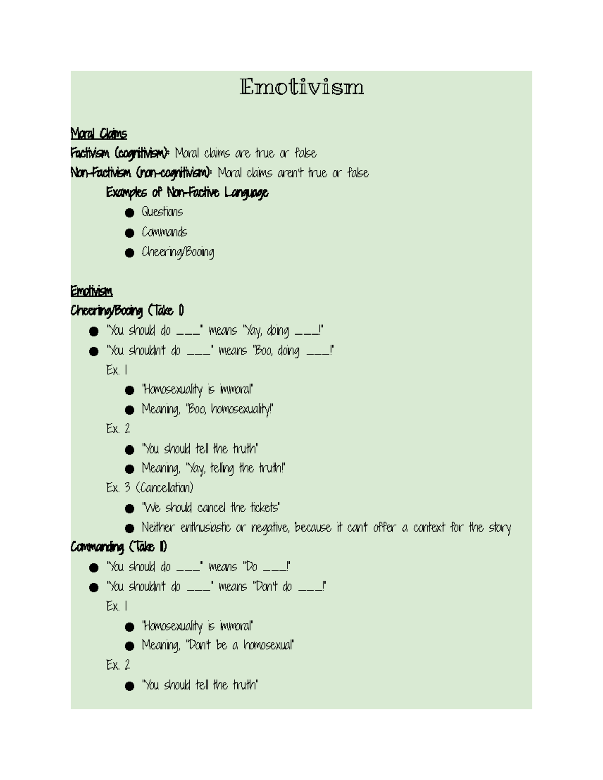 Emotivism - Lecture notes - Emotivism Moral Claims Factivism ...
