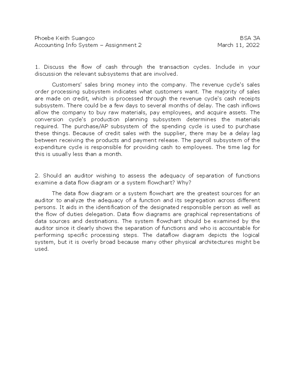 Assignment 2 - Suangco - Phoebe Keith Suangco BSA 3A Accounting Info ...