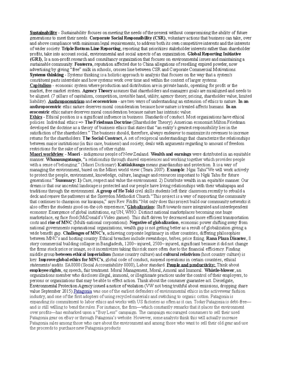 BSNS111 Cheat Sheet - Sustainability - Sustainability focuses on ...