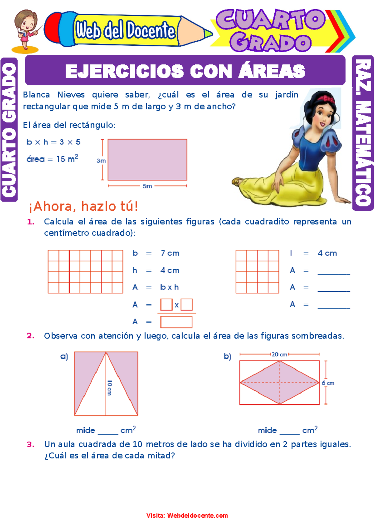 Ejercicios con Áreas para Cuarto Grado de Primaria - Blanca Nieves ...
