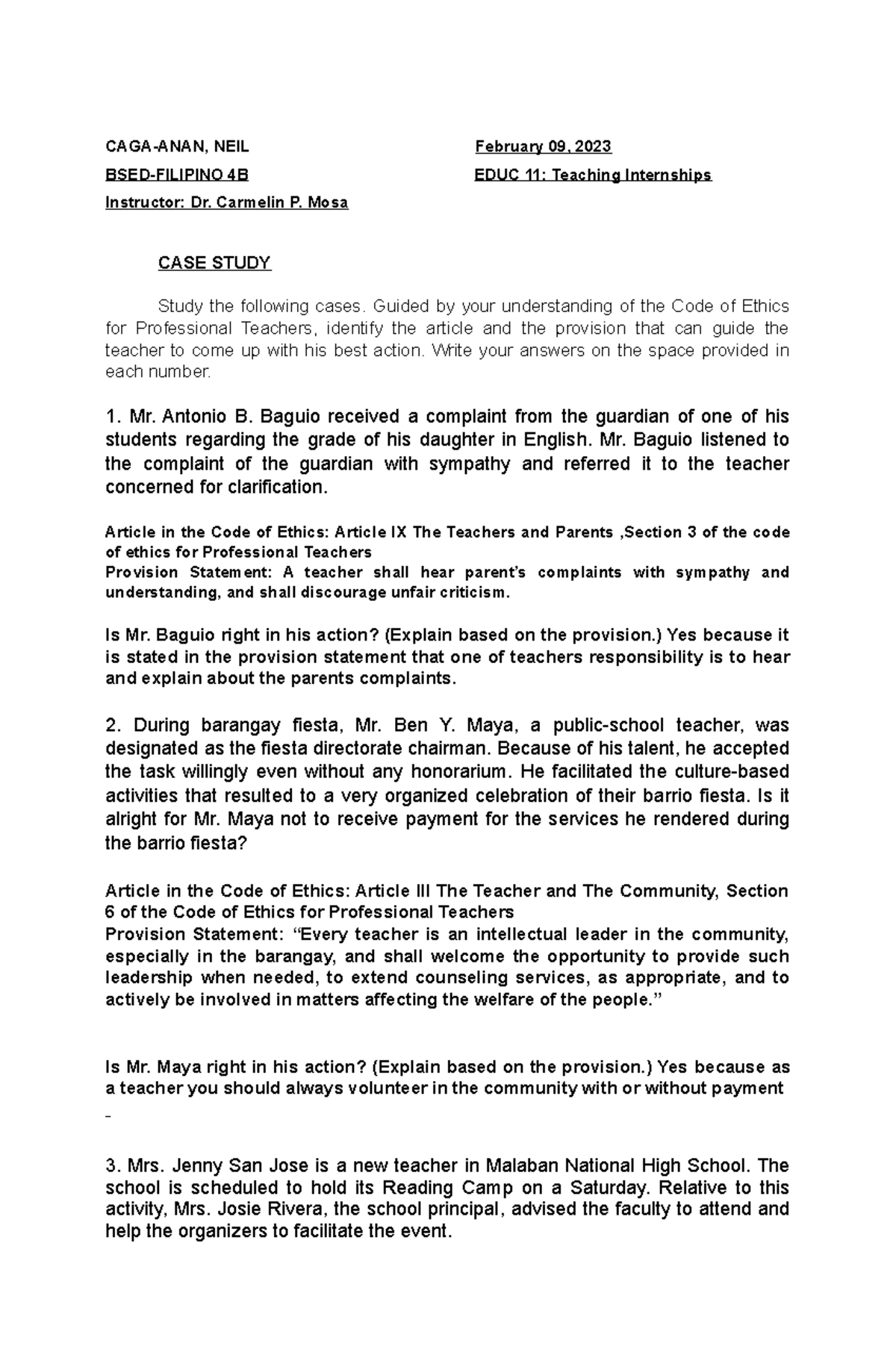 CAGA-ANAN, Topic 1-8 - Essay - CAGA-ANAN, NEIL February 09, 2023 BSED ...