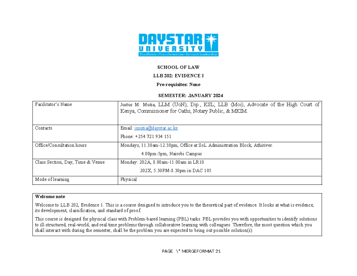 Mutia - LLB 202 January 2024 Course Outline - SCHOOL OF LAW LLB 202 ...