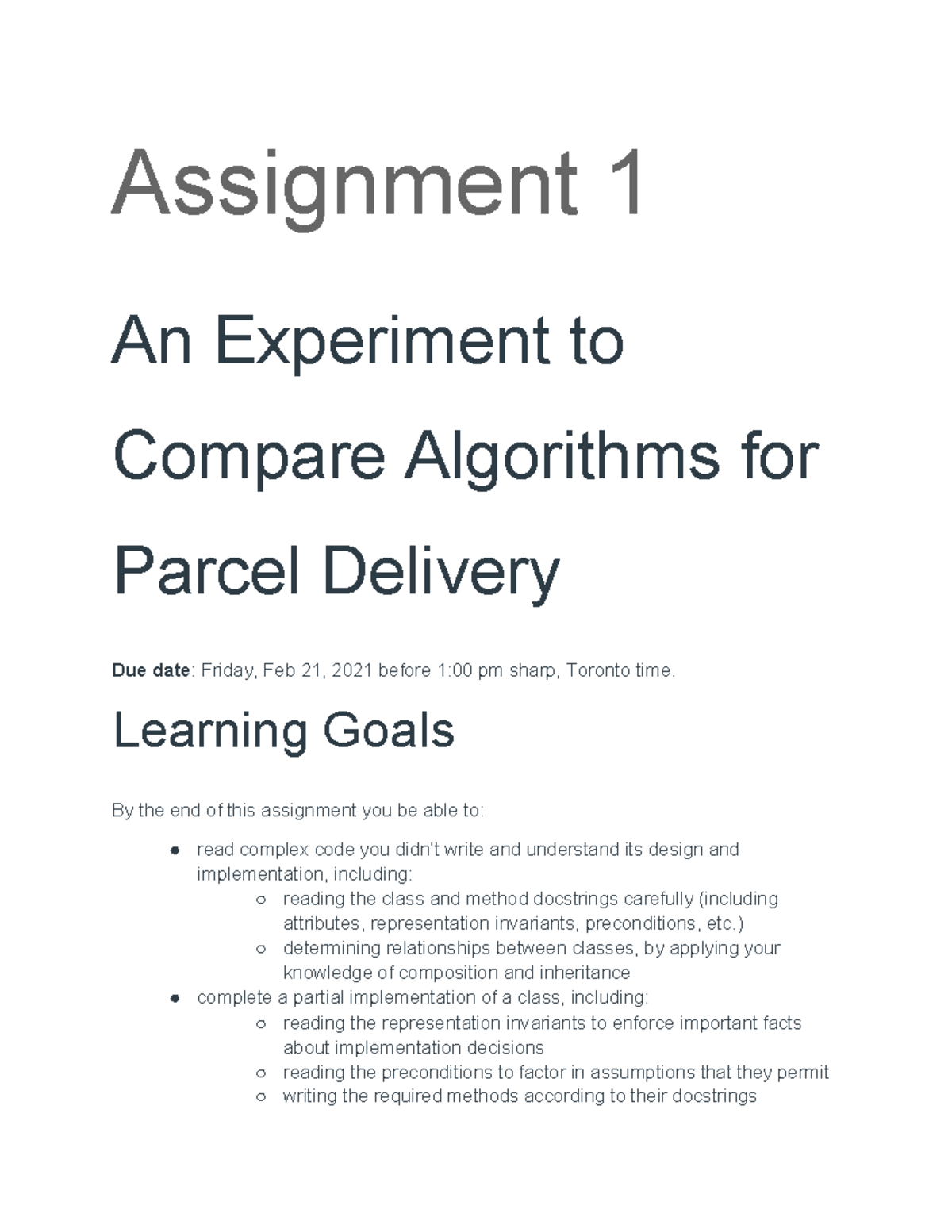 CSC148 Assignment 1 - Assignment 1 An Experiment to Compare Algorithms ...