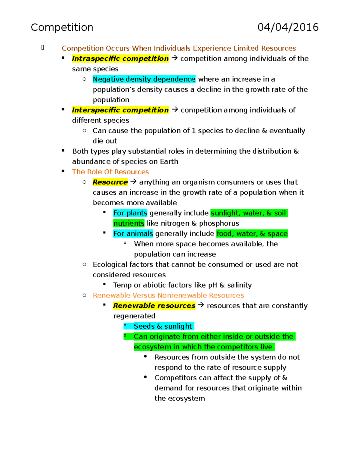 Competition Ch16 - Combination of book outline & lecture notes ...
