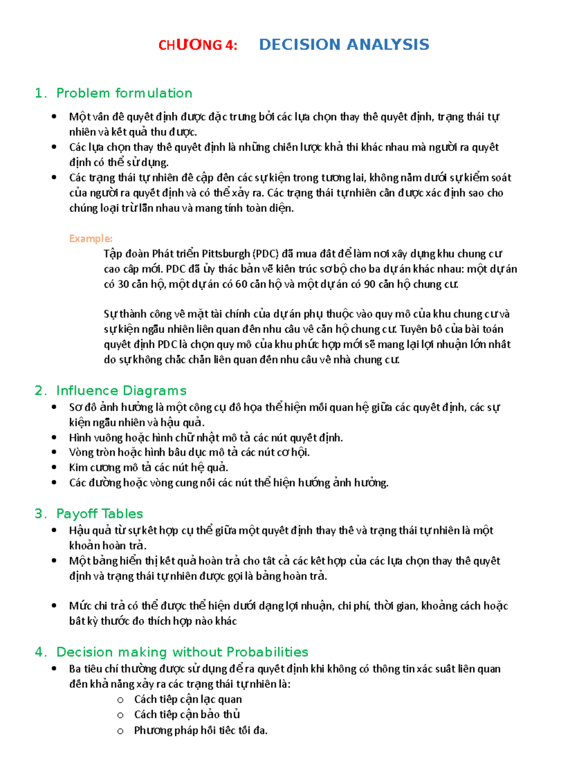 Toán kinh tế - quantitative methods for business chapter 4 - CH ƯƠNG 4: DECISION ANALYSIS 1 ...