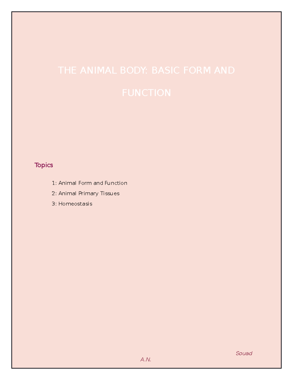 BIOL1122 Notes Chapter 33 - THE ANIMAL BODY: BASIC FORM AND FUNCTION ...