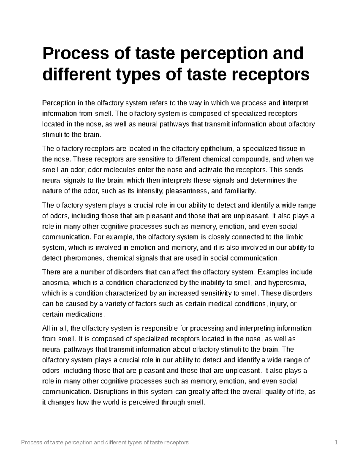 Process of taste perception and different types of taste receptors ...