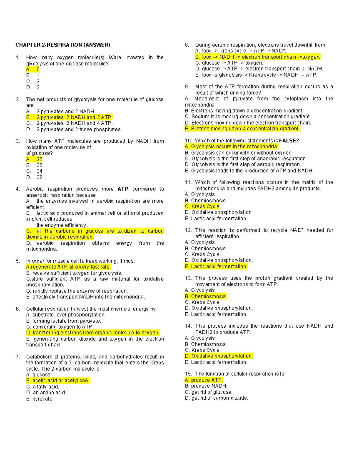 Tutorial Chapter 2 ( Answer) - CHAPTER 2-RESPIRATION (ANSWER) How many oxygen molecule(s) is/are ...