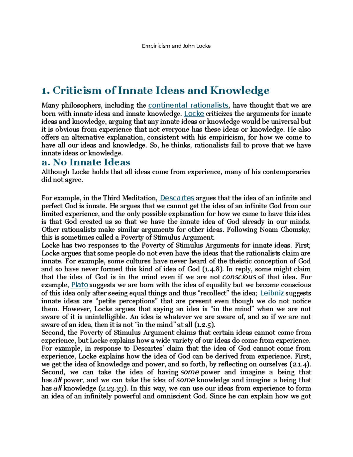 Empiricism & John Locke - Empiricism and John Locke 1. Criticism of Innate Ideas and Knowledge ...
