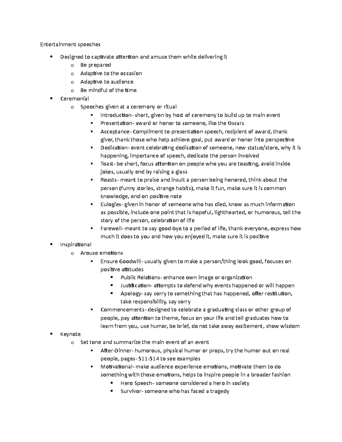 Public Speaking Chapter 18 Chapter Notes - Entertainment speeches ...
