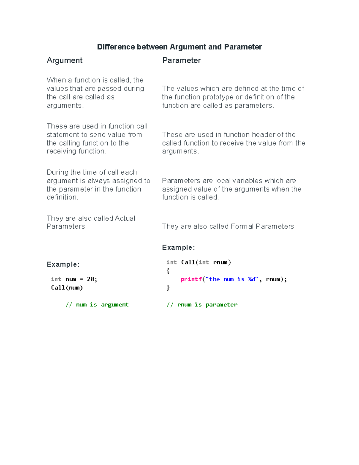 Difference BTN Argument AND Parameters - Difference between Argument ...