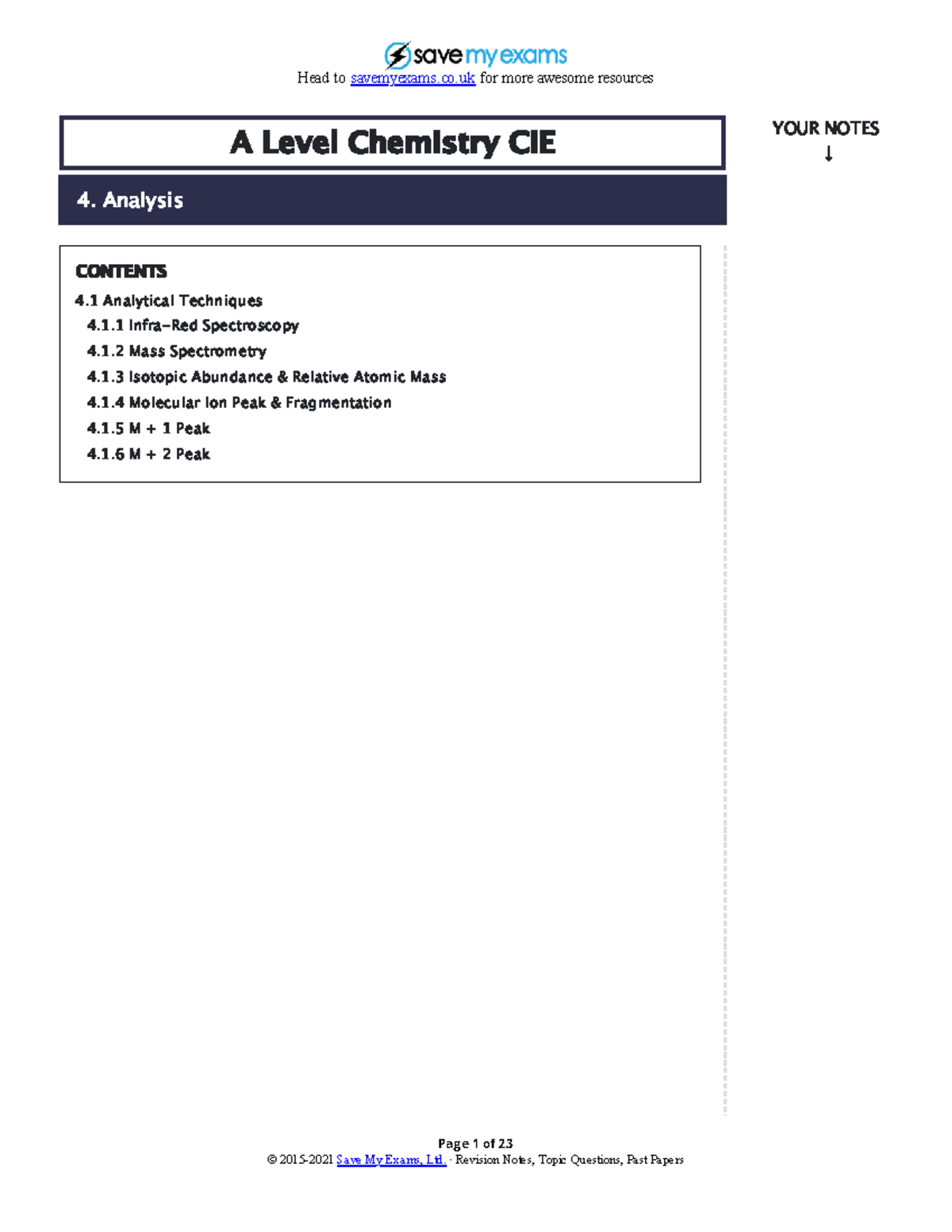 Analysis - Analytical techniques in A level chemistry - Page 1 of 23 A Level Chemistry CIE 4 ...