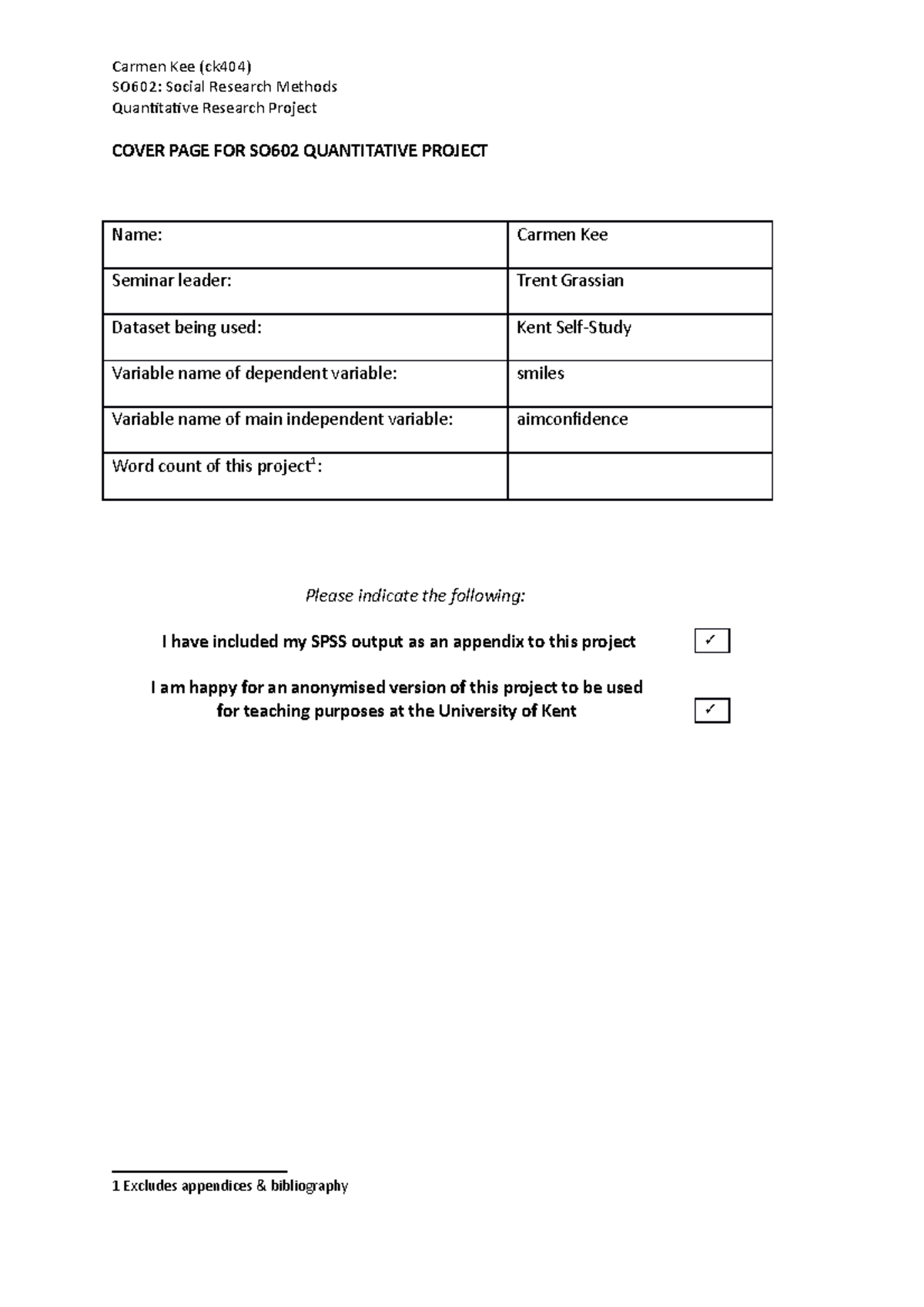 Quant project - n/a - SO602: Social Research Methods Quanitaive ...
