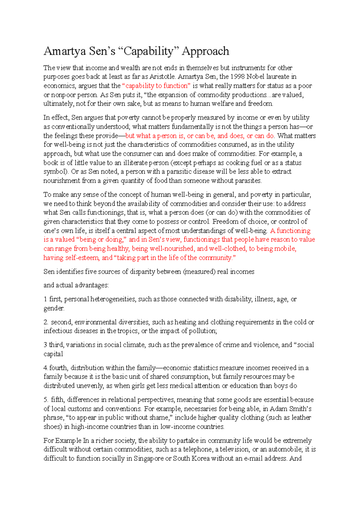 Amartya Sen Capability Approach - Amartya Sen’s “Capability” Approach ...