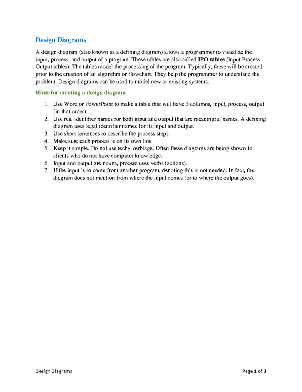 Design - These tables are also called IPO tables (Input Process Output ...