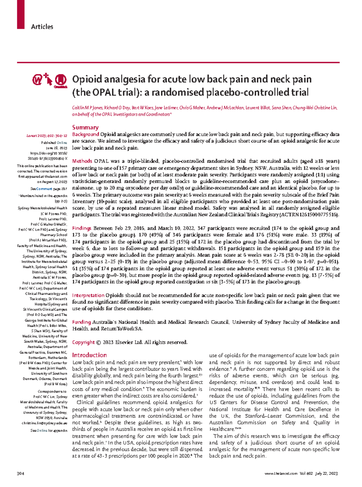 The OPAL trial - Assignment - Opioid analgesia for acute low back pain ...