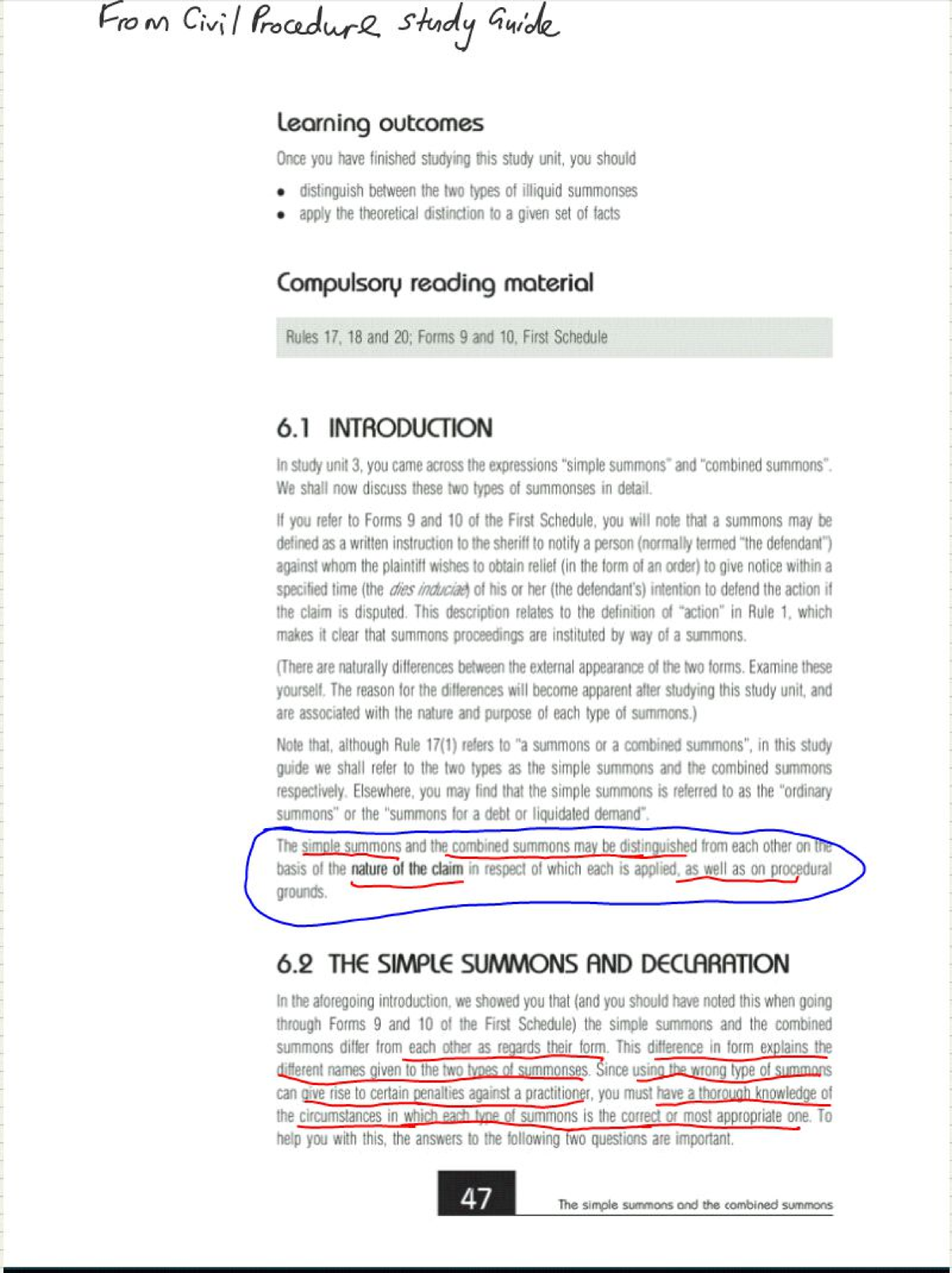 The Simple & Combined summons an - Pvl2602 - Studocu