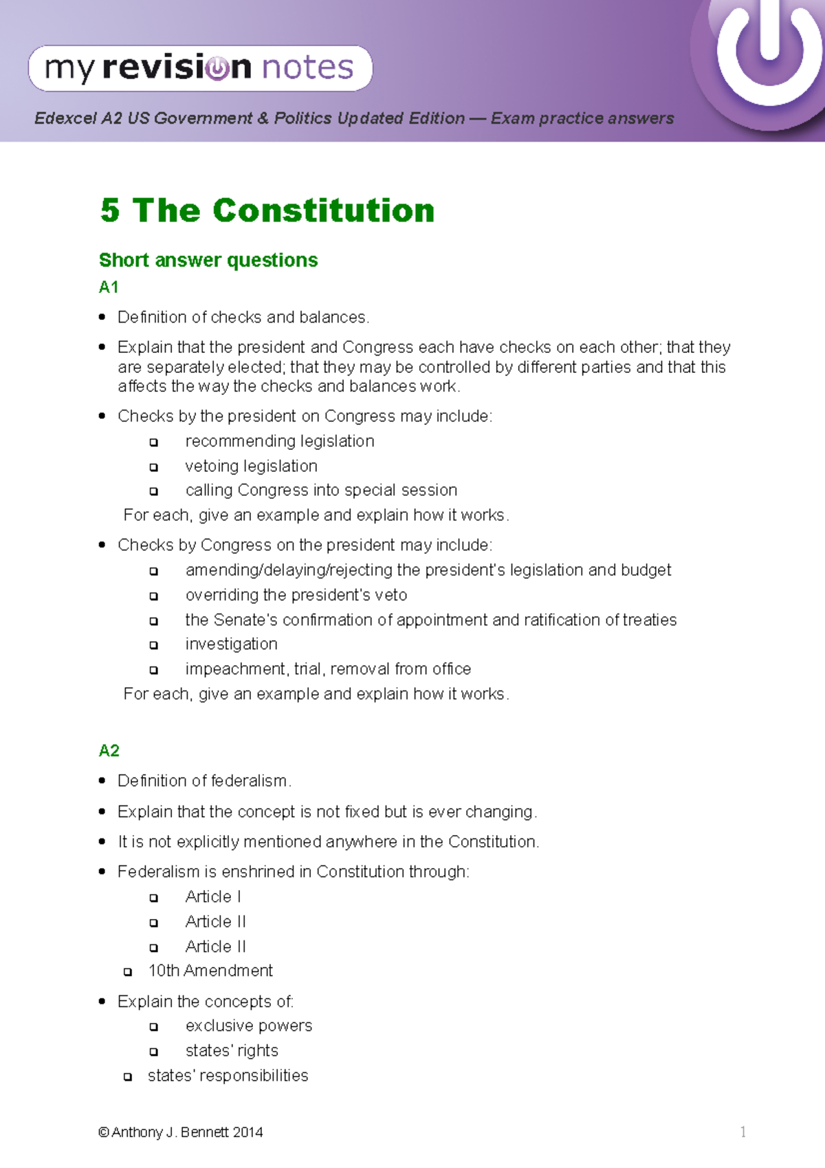 Exam-practice-answers-5 - 5 The Constitution Short answer questions A ...
