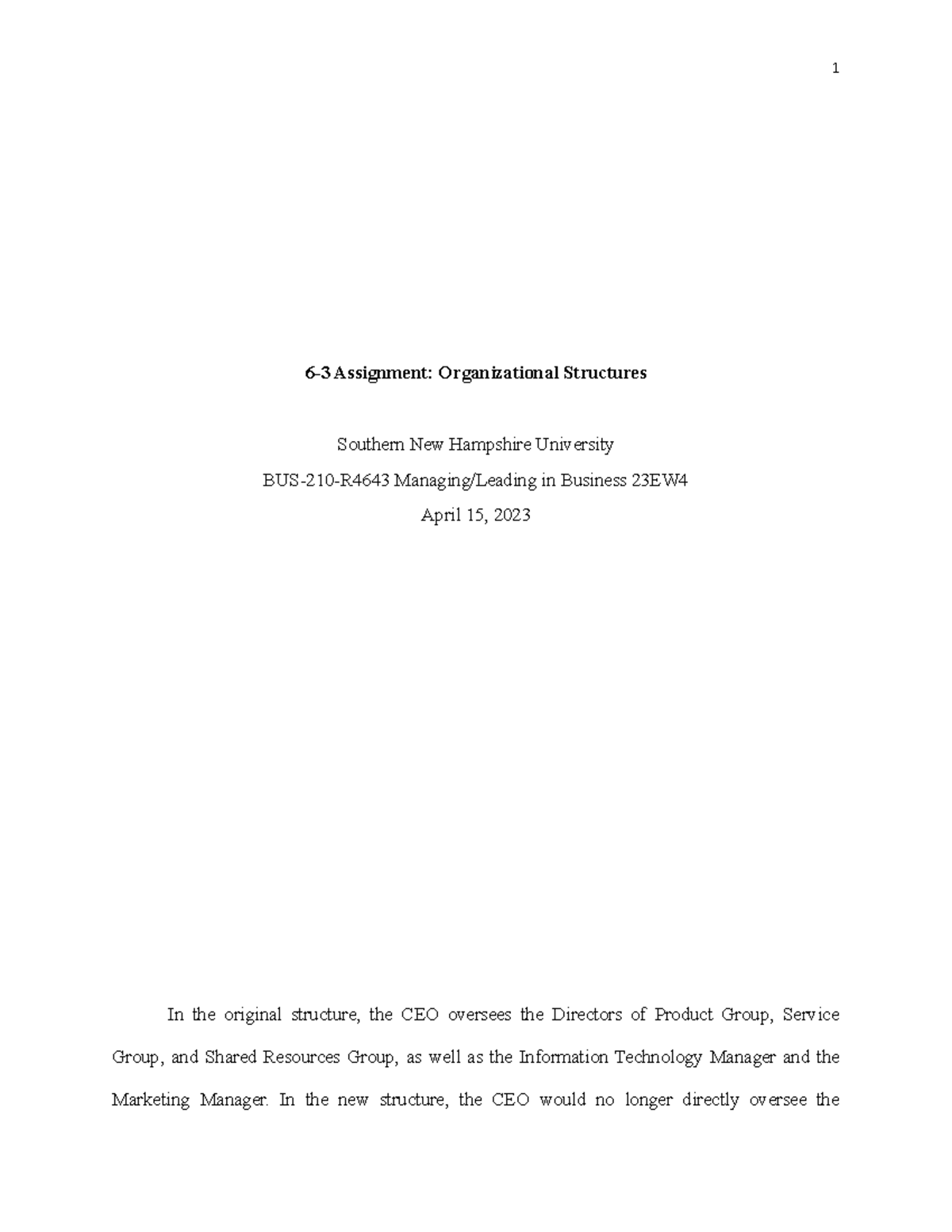 6-3 Assignment Organizational Structures - 6-3 Assignment ...