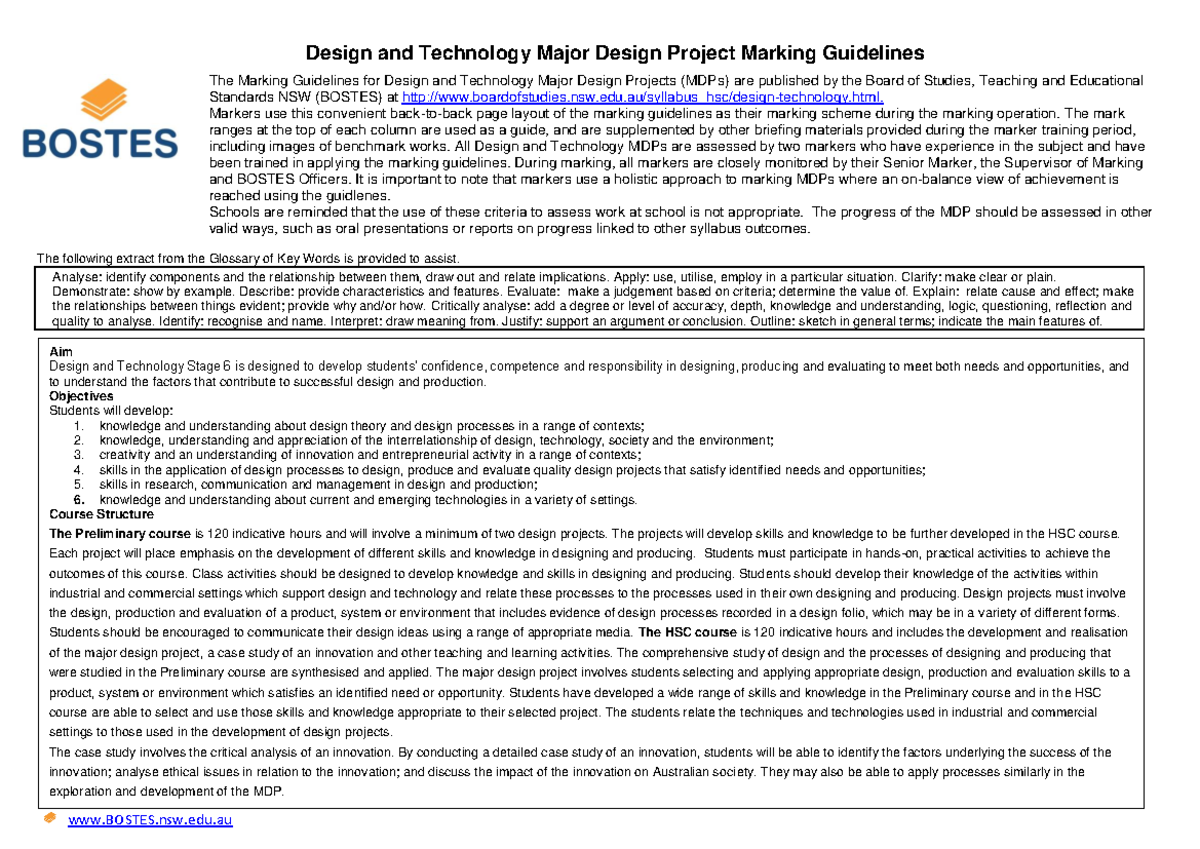 DT major criteria - Design and Technology Major Design Project Marking ...