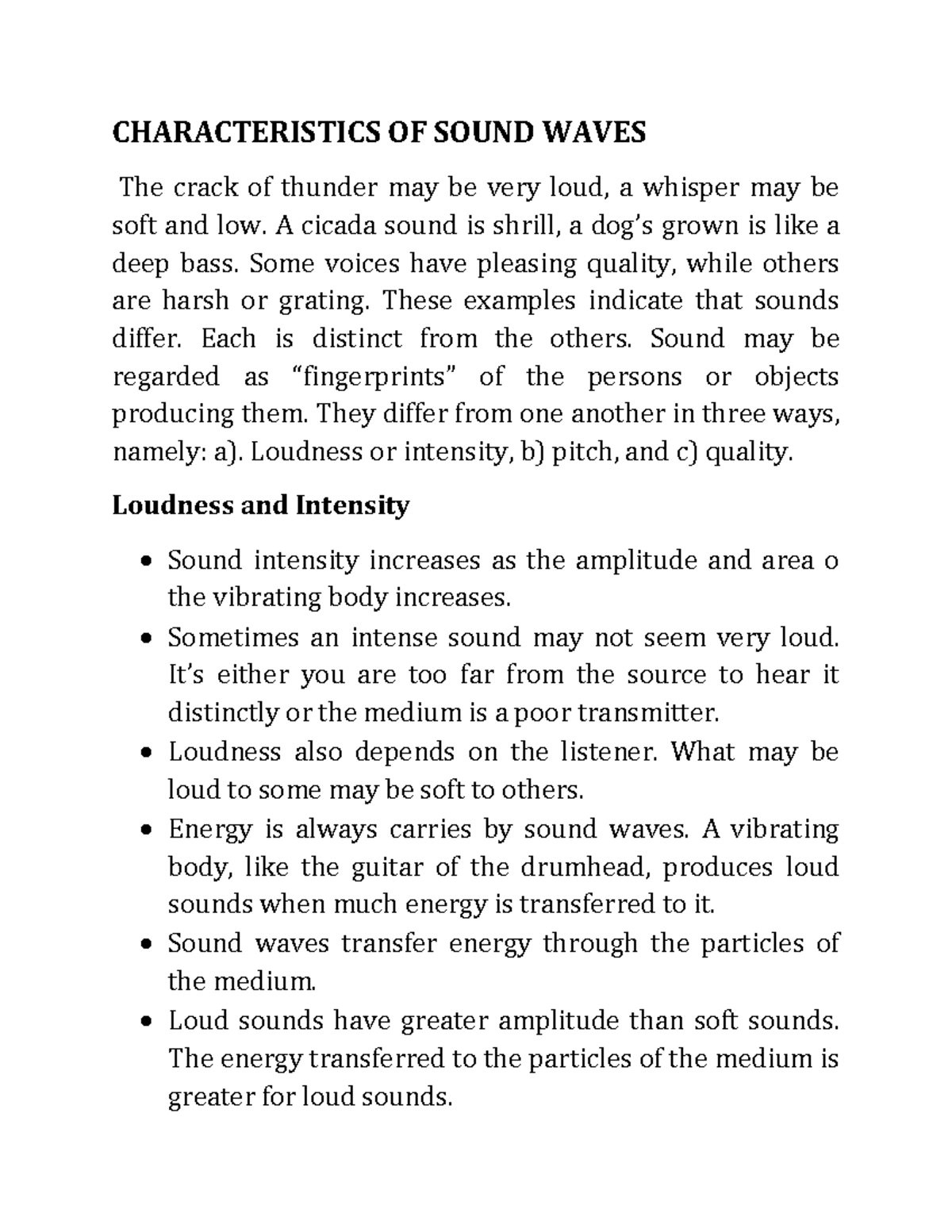 Characteristics of Sound Waves - CHARACTERISTICS OF SOUND WAVES The ...