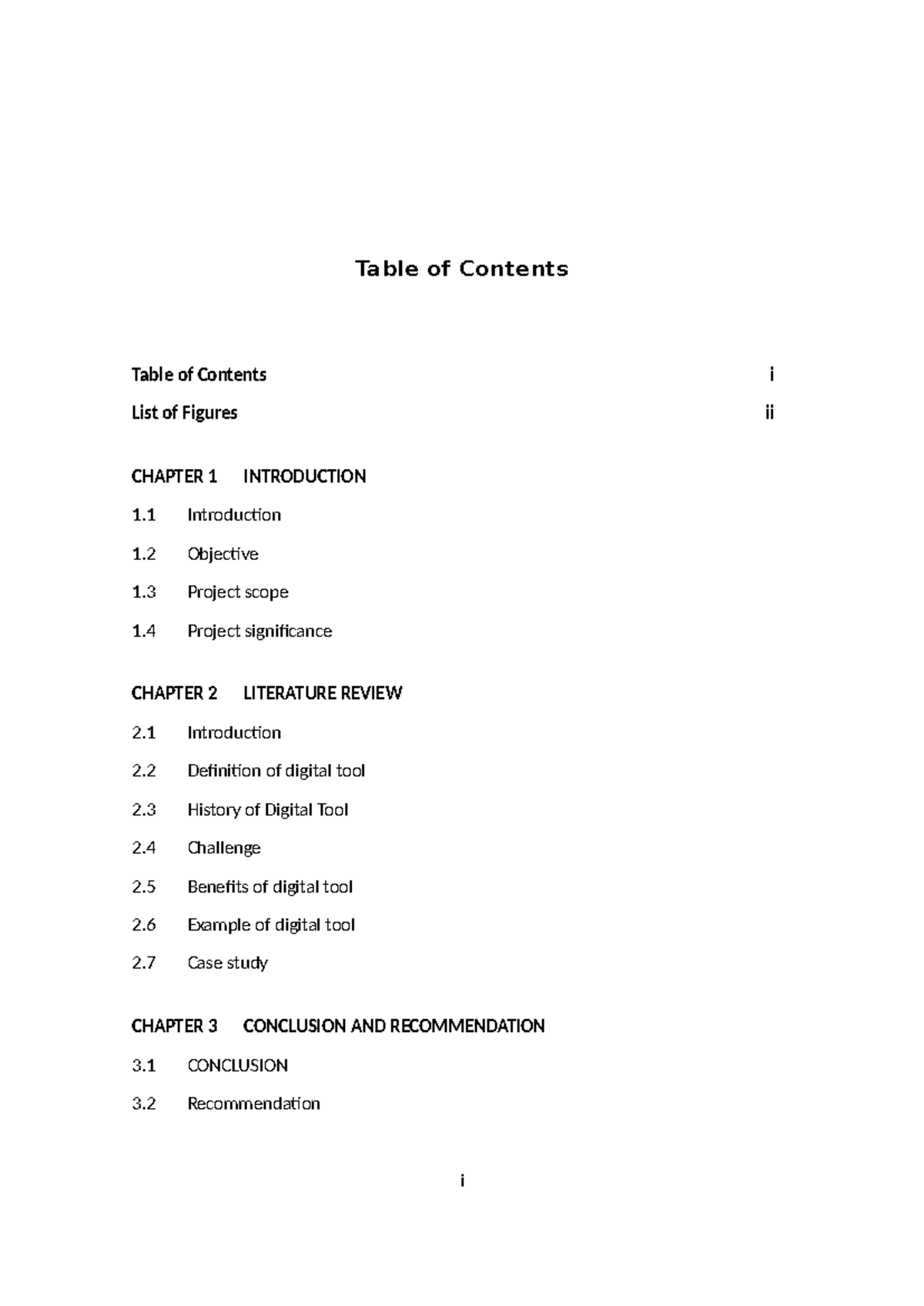 Mini project - Table of Contents Table of Contents i List of Figures ii ...