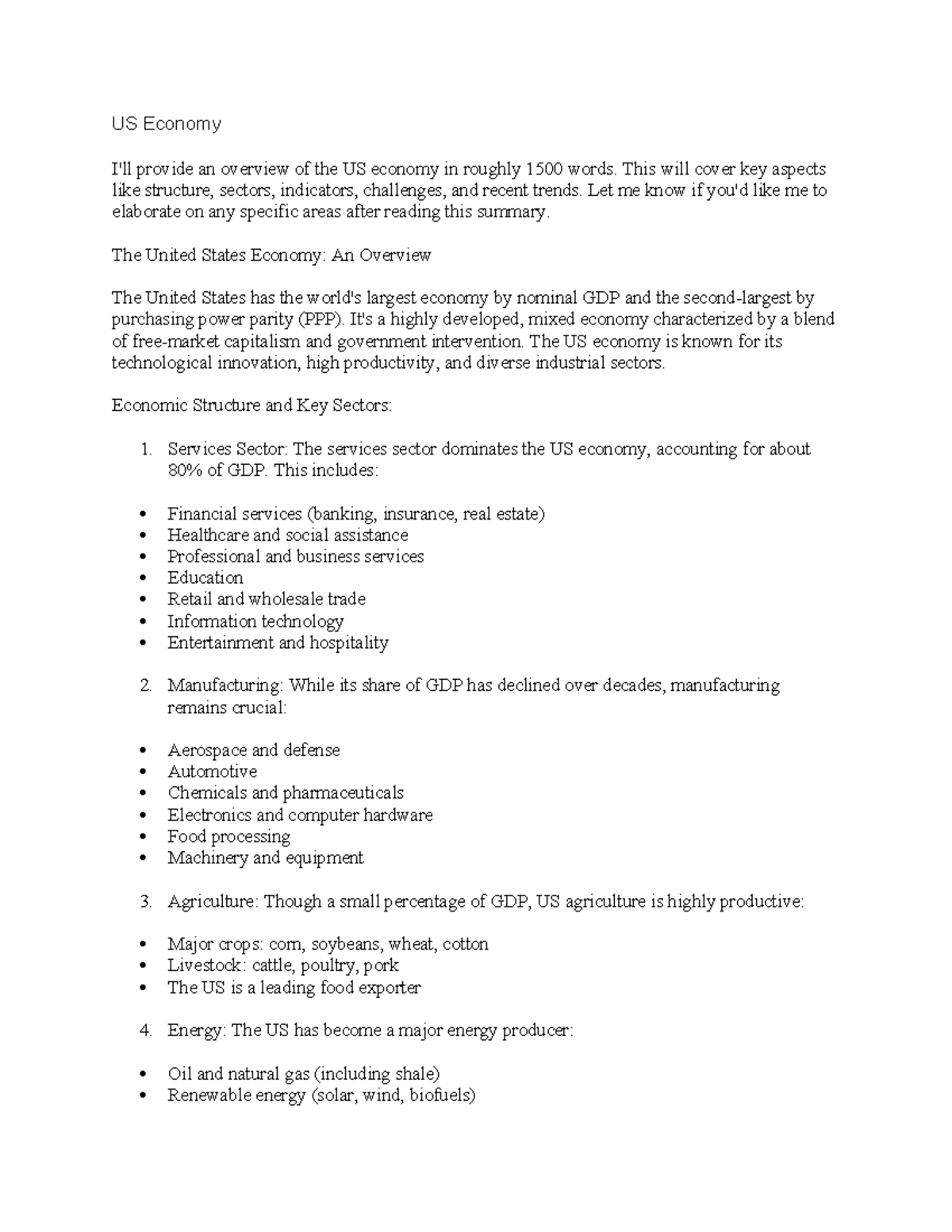 US economy - lecture notes - 2024 - Info - US Economy I'll provide an ...