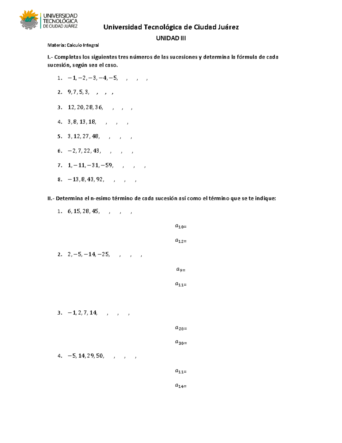 RA 3 Calculo Integral - Universidad Tecnológica de Ciudad Juárez UNIDAD ...