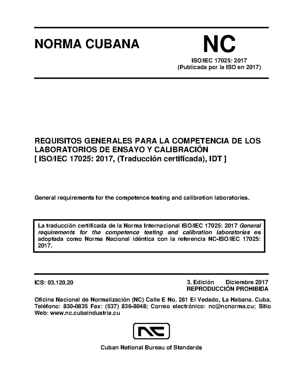 NC-ISO IEC 17025-2017 - Norma ISO para laboratorios de ensayos y laboratorios de calibración ...