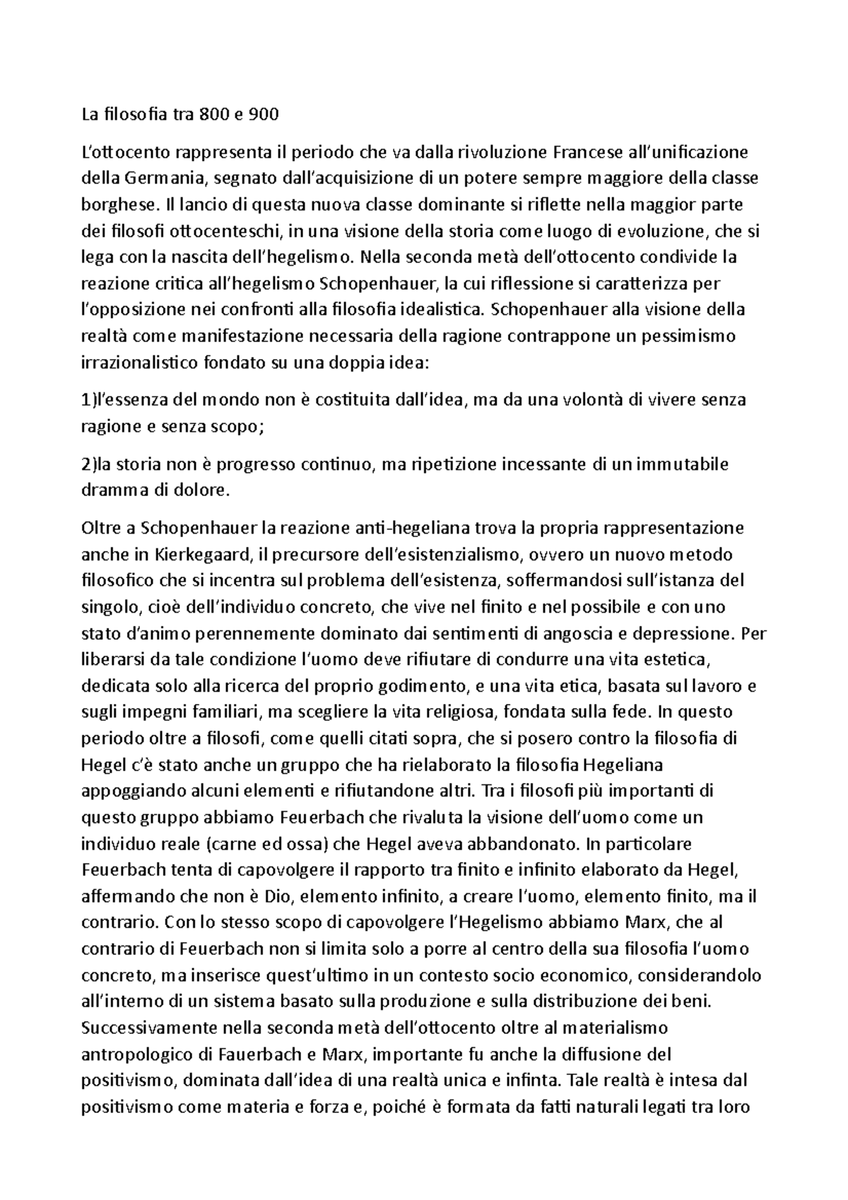 La Filosofia Tra 800 E 900 La Filosofia Tra 800 E 900 L ottocento