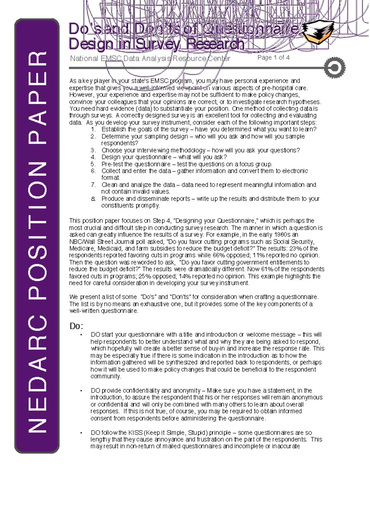 DOs & DONTs of Questionare - As a key player in your state's EMSC ...