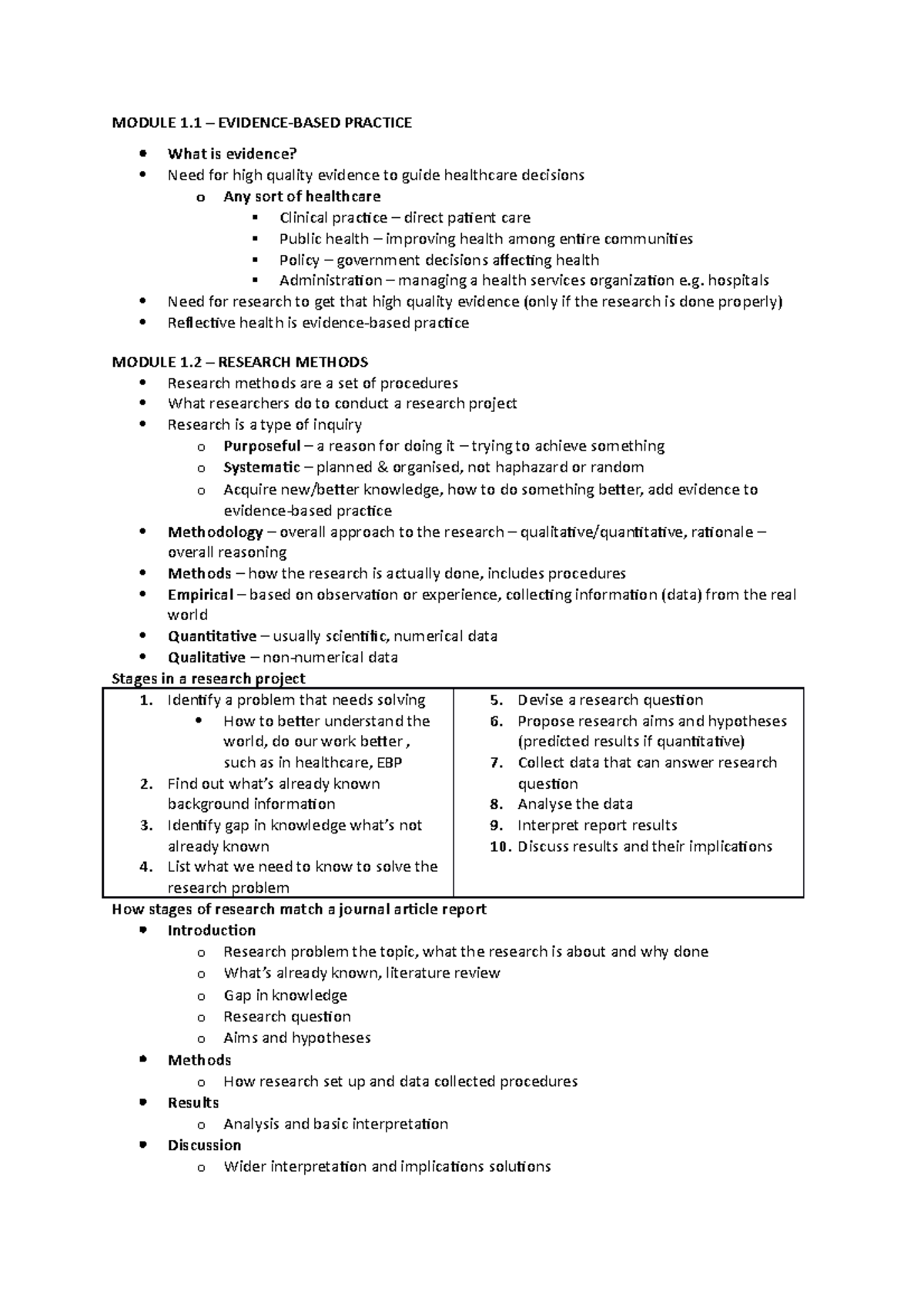 Module 1 (Wk 1) Notes - Week 1 Research Methods in Health - MODULE 1 ...