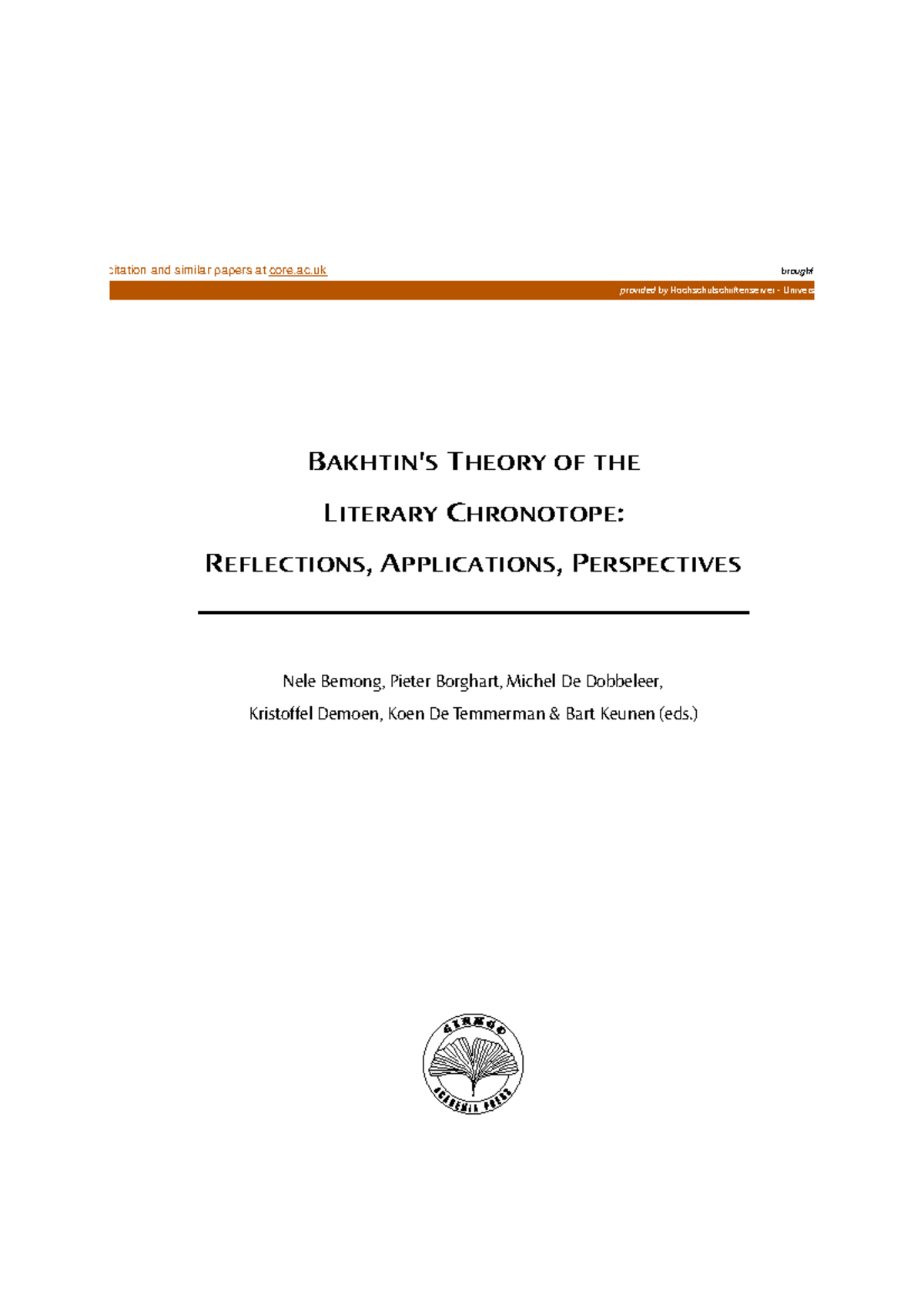 14524479 - BAKHTIN'S THEORY OF THE LITERARY CHRONOTOPE: REFLECTIONS ...