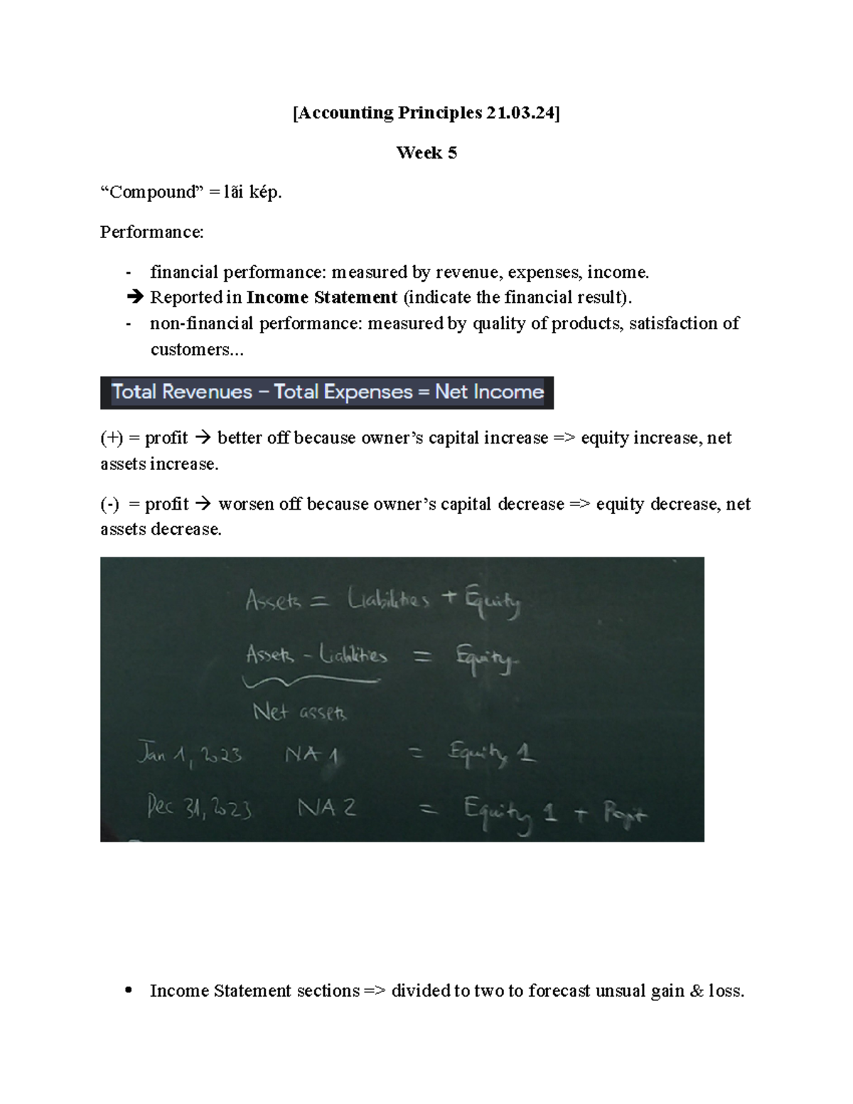 Lecture asm brief - [Accounting Principles 21.03] Week 5 “Compound” = lãi kép. Performance ...