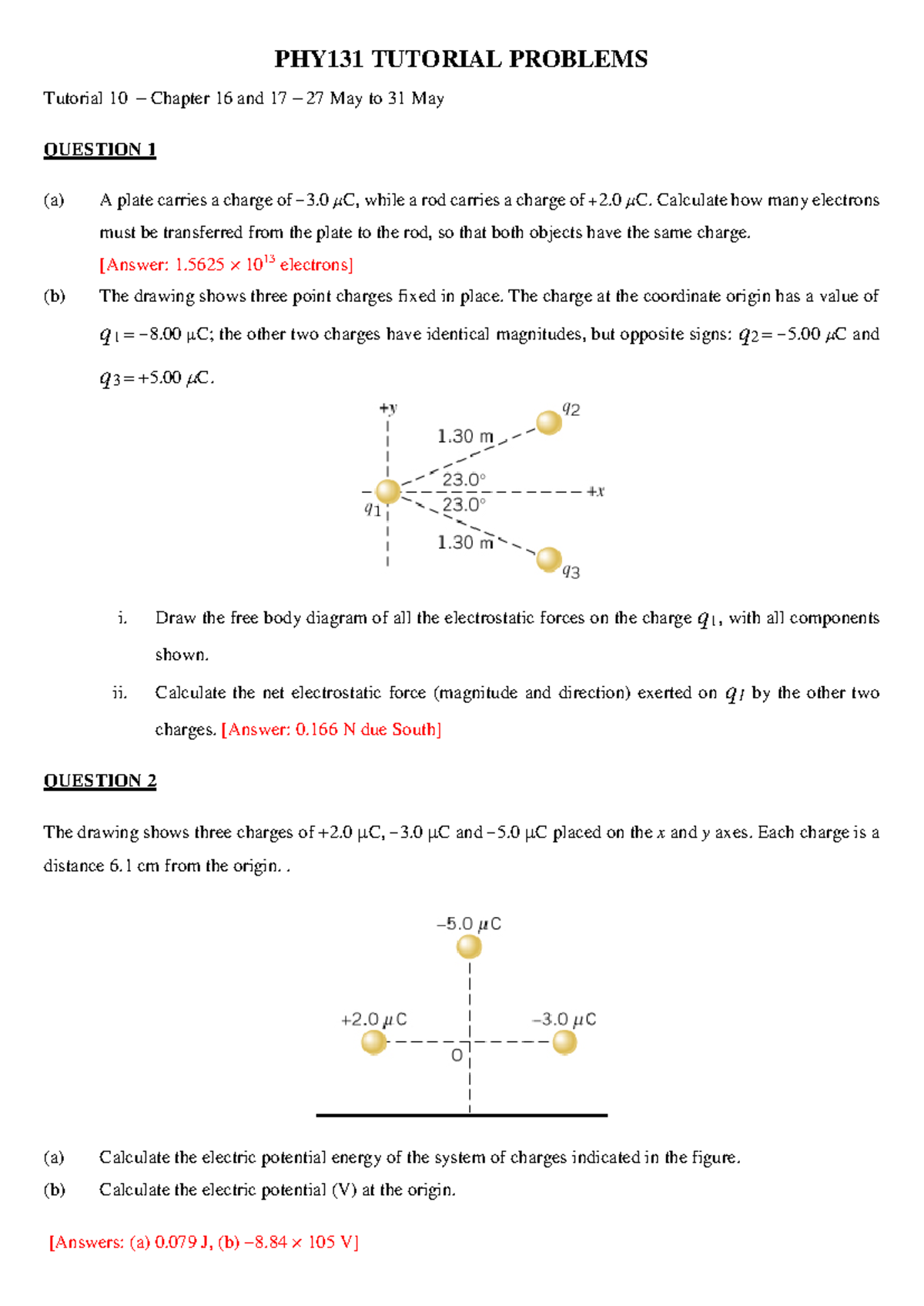 PHY131 Tutorial-10-Chapter 16 and 17 - 27 May - 31 May(1) - PHY131 ...
